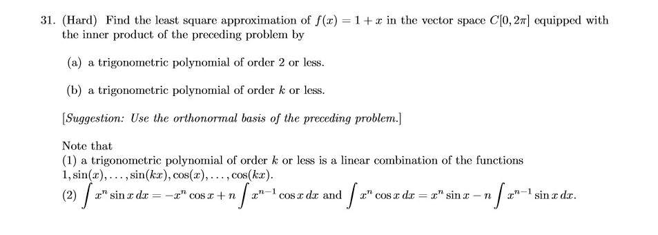 31, (Hard) Find the least square approximation of | Chegg.com