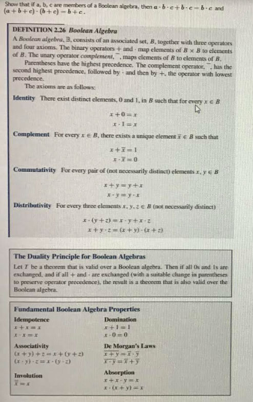 Solved Show that if a,b,c are members of a Boolean algebra, | Chegg.com