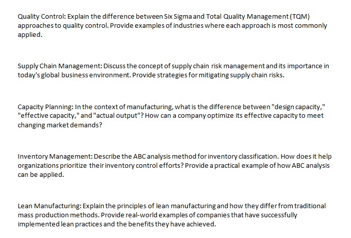 Solved Quality Control: Explain the difference between Six | Chegg.com