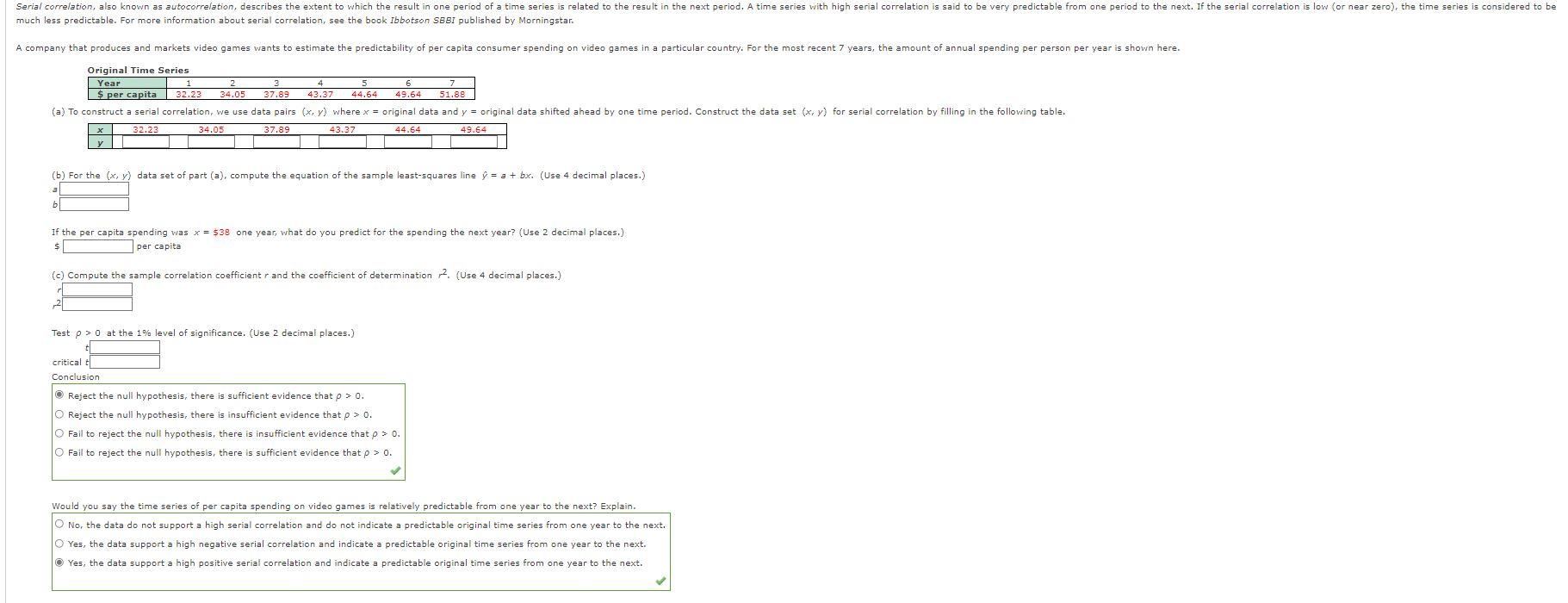 Solved Serial correlation, also known as autocorrelation, | Chegg.com