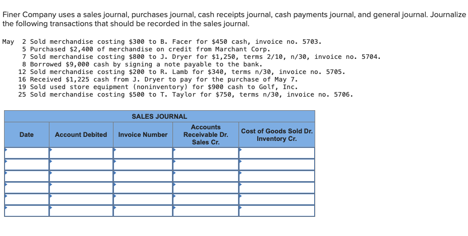 Solved Finer Company uses a sales journal, purchases | Chegg.com Solved Finer Company uses a sales journal, purchases | Chegg.com
