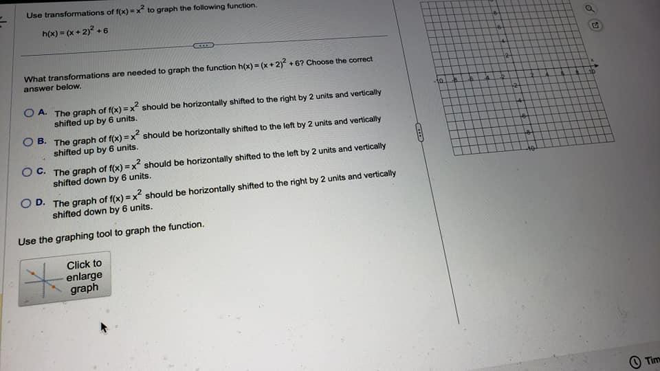 Solved Use transformations of f(x)=x2 to graph the following | Chegg.com