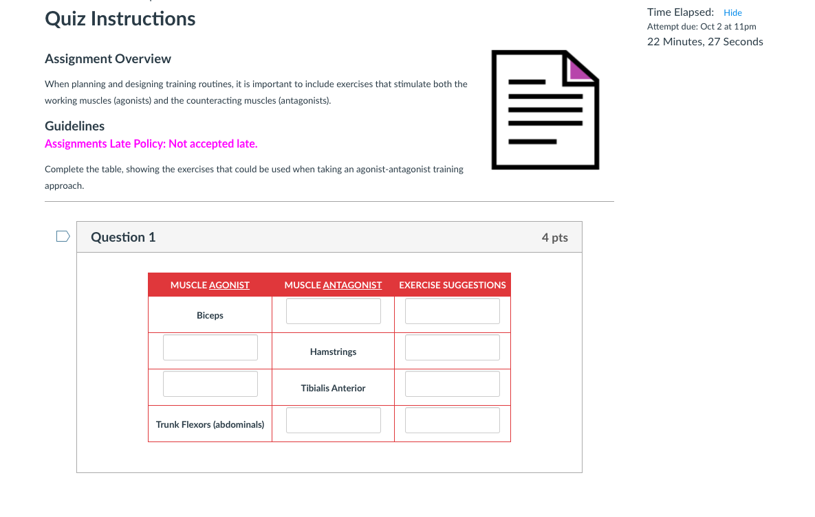 Solved Quiz Instructions Time Elapsed: Hide Attempt due: Oct | Chegg.com