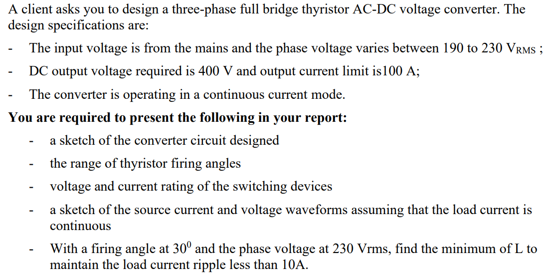 Solved A client asks you to design a three-phase full bridge | Chegg.com