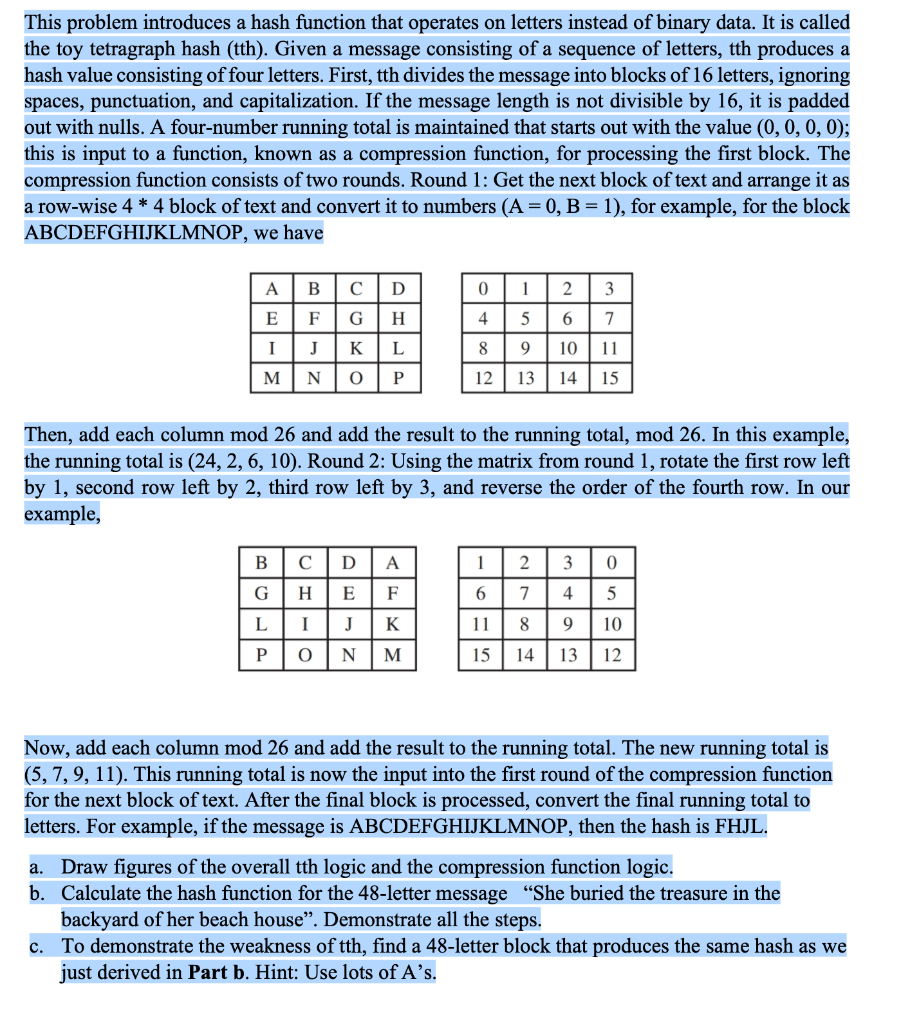 This problem introduces a hash function that operates | Chegg.com