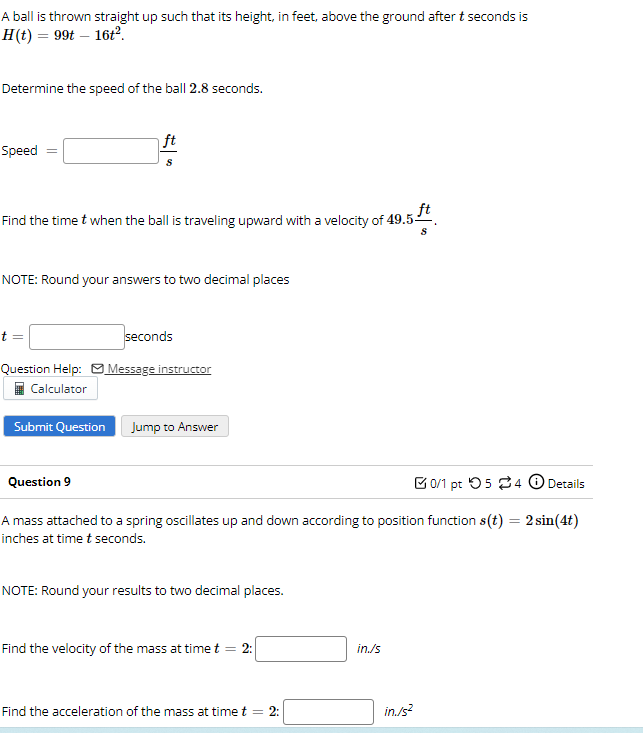Solved A ball is thrown straight up such that its height, in | Chegg.com