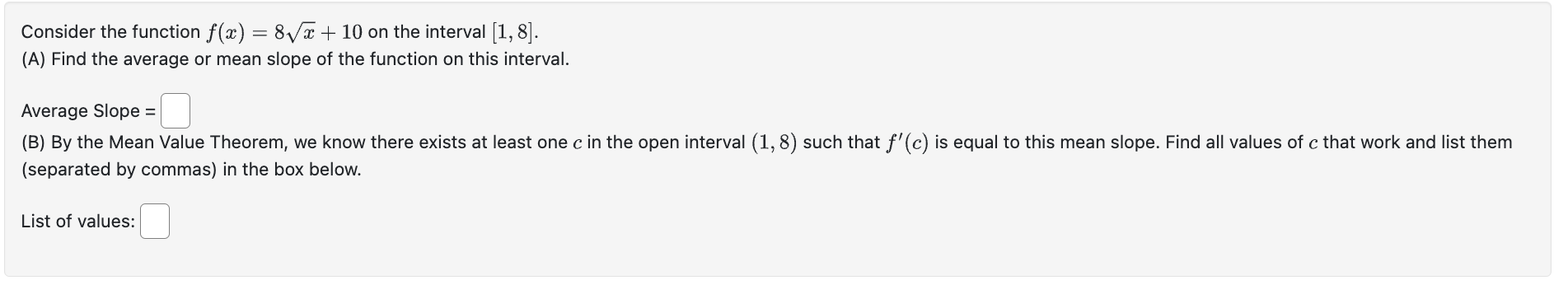 Solved Consider the function f(x)=8x2+10 ﻿on the interval | Chegg.com