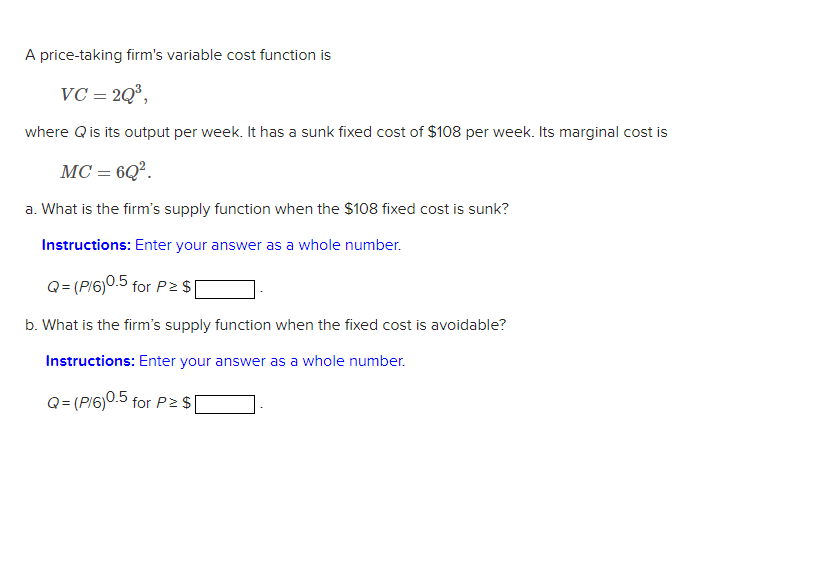 Solved A price-taking firm's variable cost function is | Chegg.com