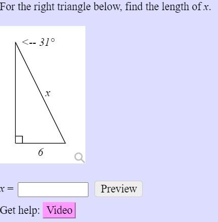 Solved For the right triangle below, find the length of x x= | Chegg.com