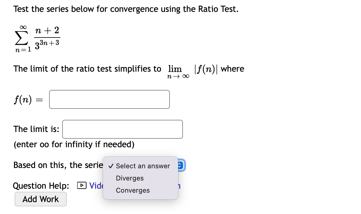 Solved Test the series below for convergence using the Ratio | Chegg.com