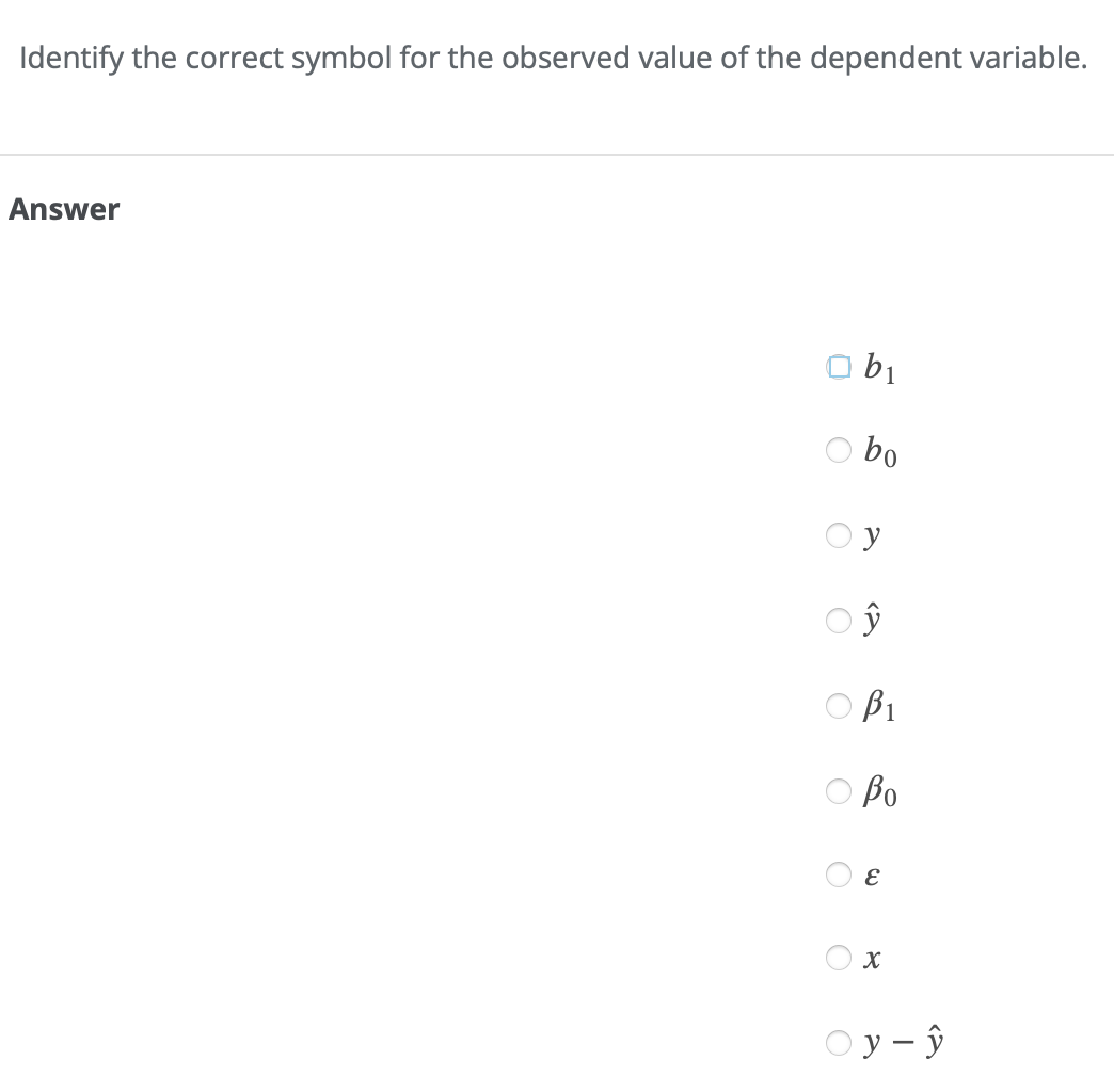 Solved Identify the correct symbol for the observed value of | Chegg.com