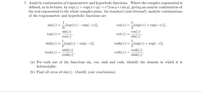 Solved Analytic continuation of trigonometric and hyperbolic | Chegg.com