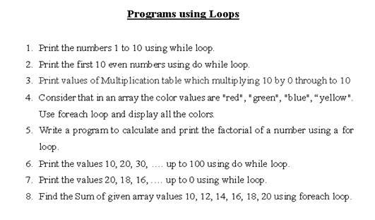 Solved Programs using Loops 1. Print the numbers 1 to 10 | Chegg.com