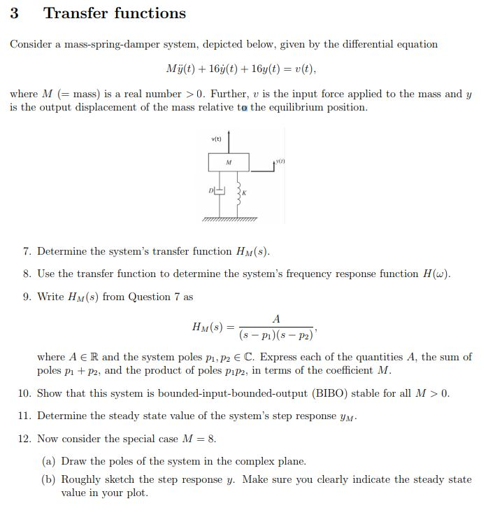 Solved 3 Transfer functions Consider a mass-spring-dam per | Chegg.com