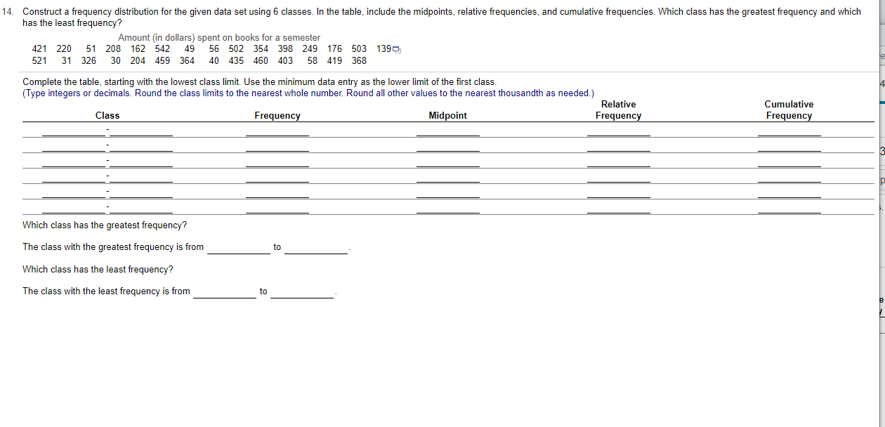 Solved 14. Construct a frequency distribution for the given | Chegg.com