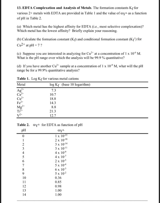 13. EDTA Complexation and Analysis of Metals. The | Chegg.com
