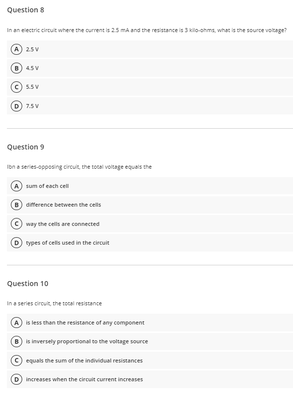 Solved Question 8 In an electric circuit where the current | Chegg.com