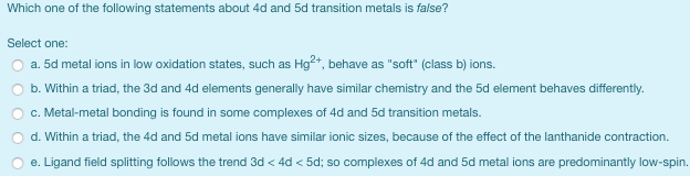 Solved Which one of the following statements about 4d and 5d | Chegg.com