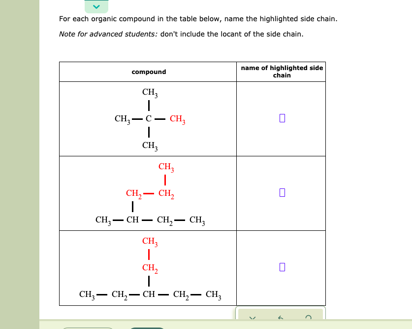 Solved For each organic compound in the table below, name | Chegg.com