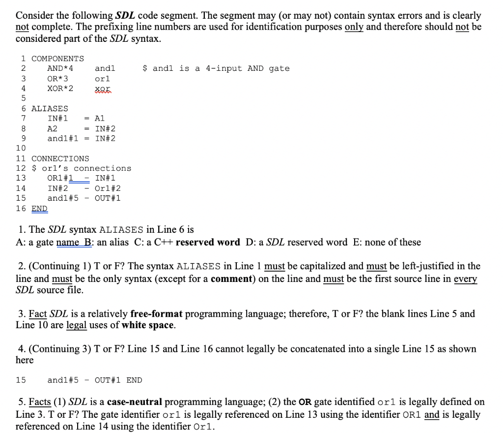 Solved Consider the following SDL code segment. The segment | Chegg.com