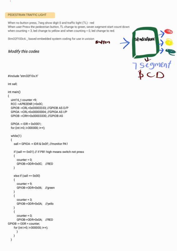 Solved When no button press, 7 seg show digit 0 and traffic | Chegg.com