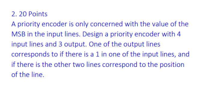 Solved 2. 20 Points A priority encoder is only concerned | Chegg.com