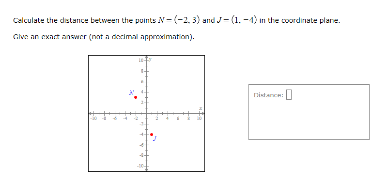 Solved Calculate the distance between the points N= (− 2, 3) | Chegg.com