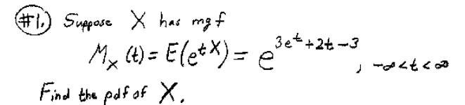 Solved (\#1.) Suppose X has mgf MX(t)=E(etX)=e3et+2t−3,−∞ | Chegg.com