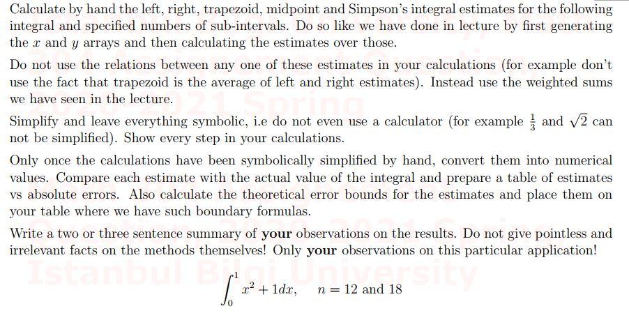 Solved Calculate by hand the left, right, trapezoid, | Chegg.com