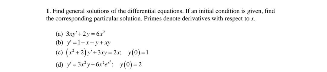 Solved 1. Find general solutions of the differential | Chegg.com