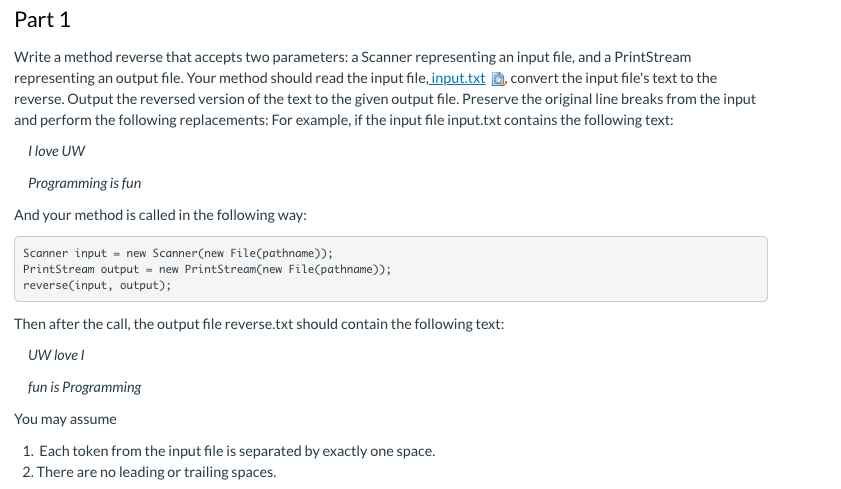 Solved Part 1 Write a method reverse that accepts two | Chegg.com