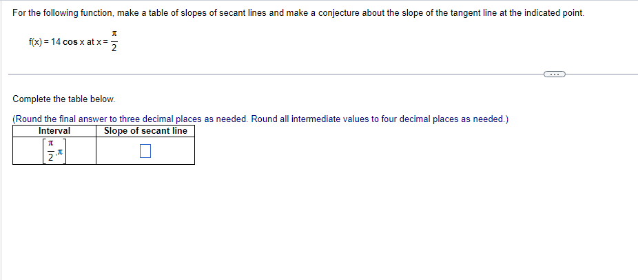For the following function, make a table of slopes of | Chegg.com
