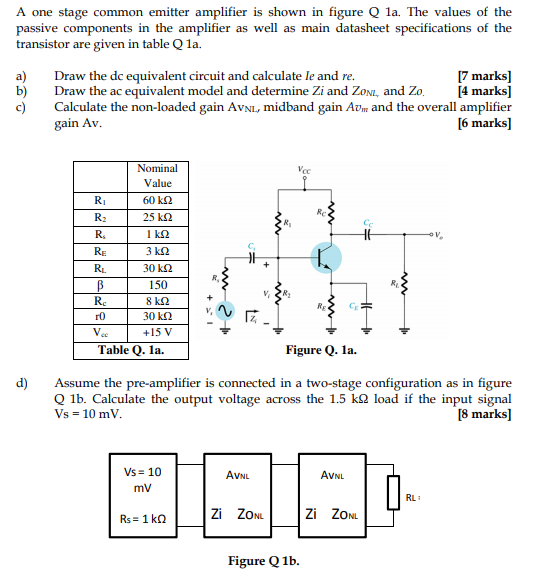 Solved A one stage common emitter amplifier is shown in | Chegg.com
