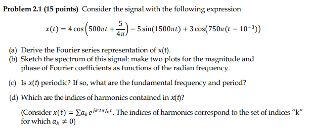 Solved Problem 2.1 (15 points) Consider the signal with the | Chegg.com