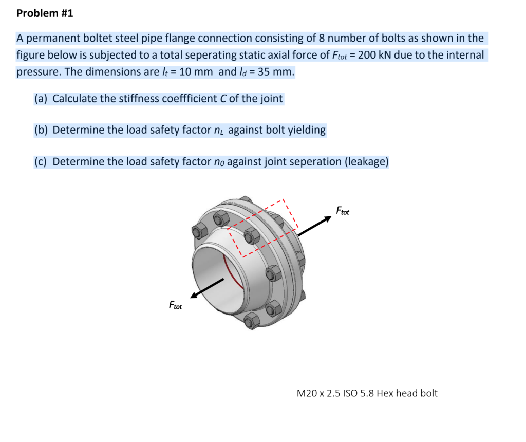 Solved Problem #1 A permanent boltet steel pipe flange | Chegg.com