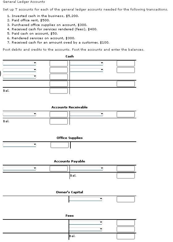 Solved General Ledger Accounts Set up T accounts for each of | Chegg.com