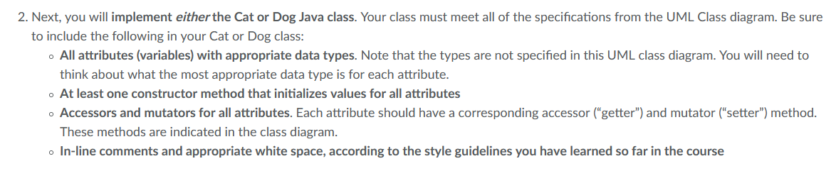 Solved Currently need help with below for writing a Cat Java | Chegg.com