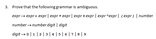 Solved 3. Prove that the following grammar is ambiguous. | Chegg.com