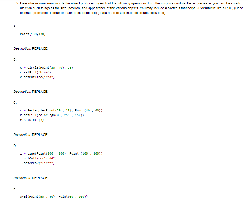Solved 2. Describe in your own words the object produced by | Chegg.com