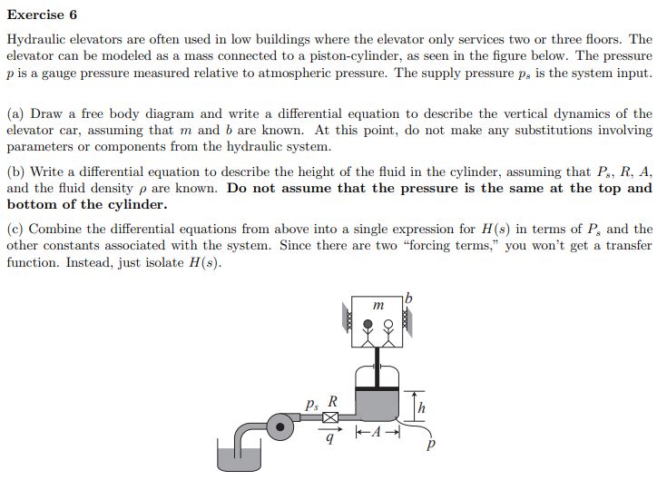 Solved Exercise 6Hydraulic elevators are often used in low | Chegg.com