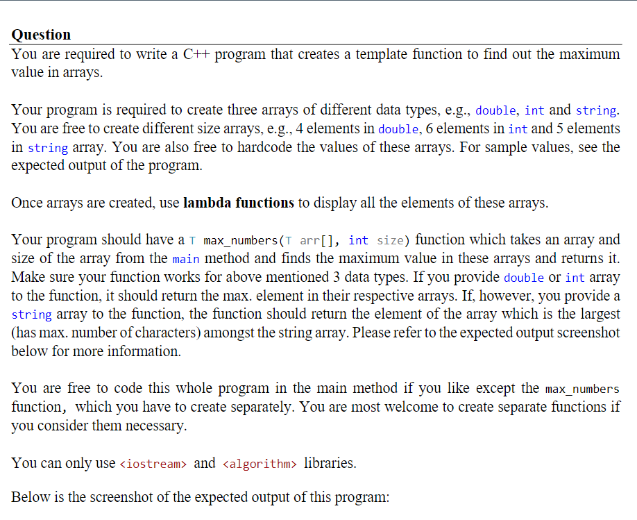 Solved Question You are required to write a C++ program that | Chegg.com