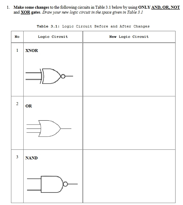 Solved Make some changes to the following circuits in Table | Chegg.com
