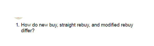 Solved 1. How do new buy, straight rebuy, and modified rebuy | Chegg.com