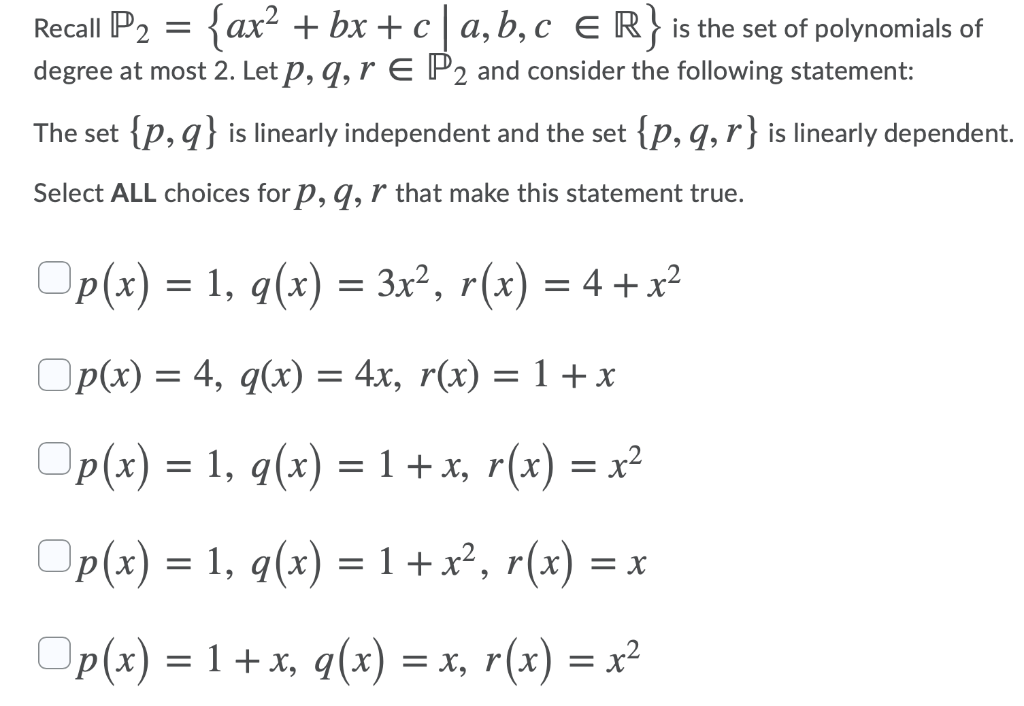 Solved Recall ℙ2={ax2+bx+c ∣∣ a,b,c ∈ℝ}ℙ2={ax2+bx+c | a,b,c | Chegg.com