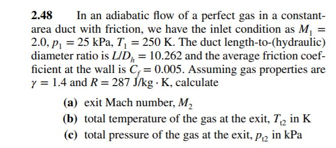 Solved 2.48 In an adiabatic flow of a perfect gas in a | Chegg.com