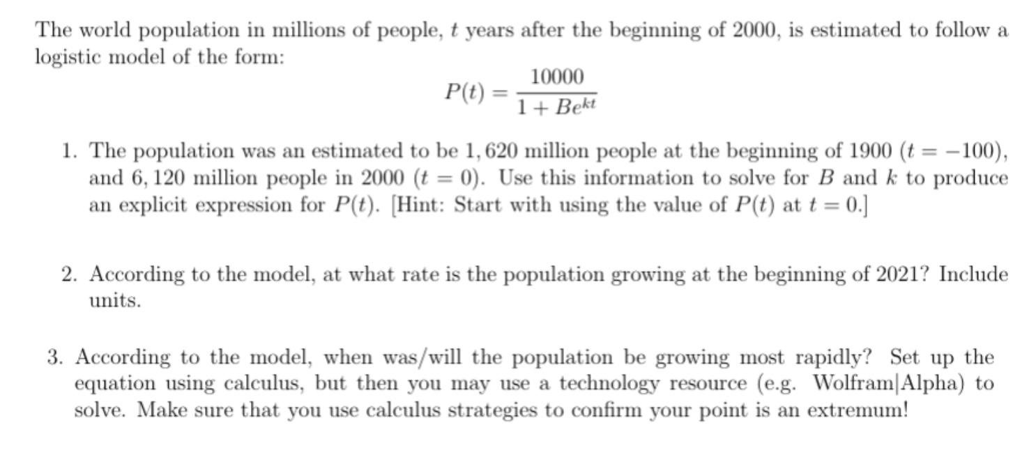 Solved The world population in millions of people, t years | Chegg.com