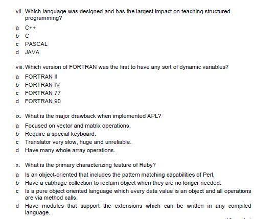Solved vii. Which language was designed and has the largest | Chegg.com