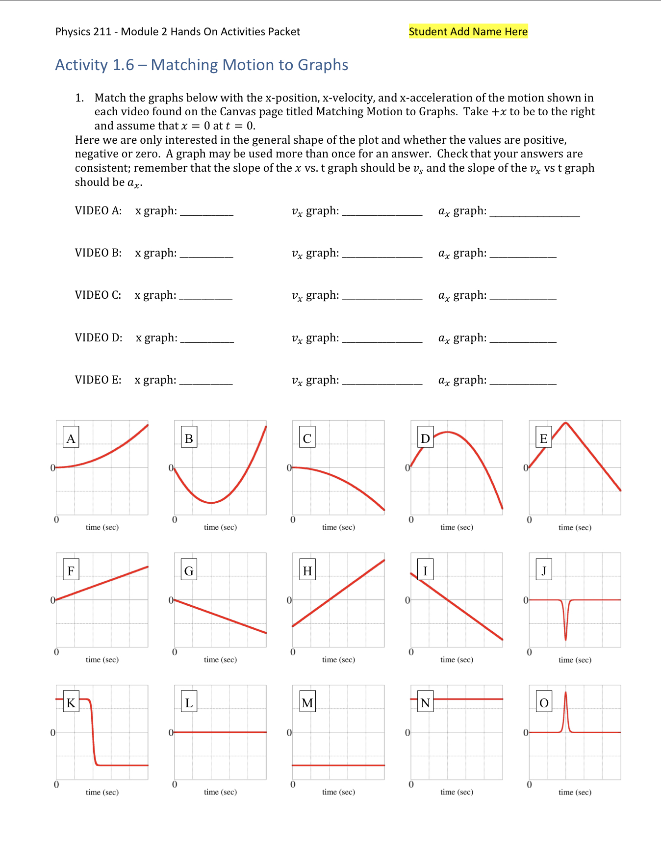 1. Match the graphs below with the x-position, | Chegg.com