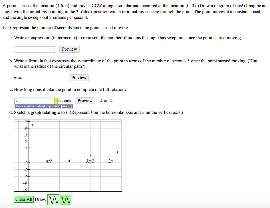 Solved A point starts at the location (4.5, 0) and travels | Chegg.com