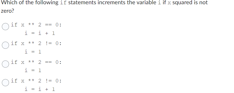 Solved Which of the following if statements increments the | Chegg.com